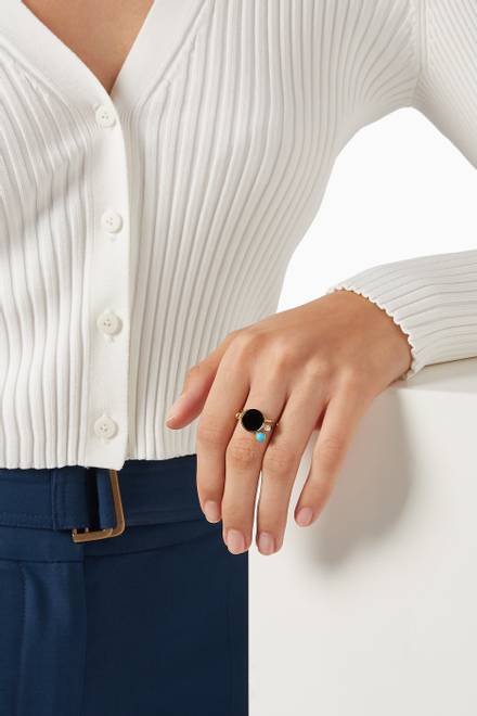 Shop Lillian Ismail Yellow Falak Round Malachite Ring in 18kt Yellow ...