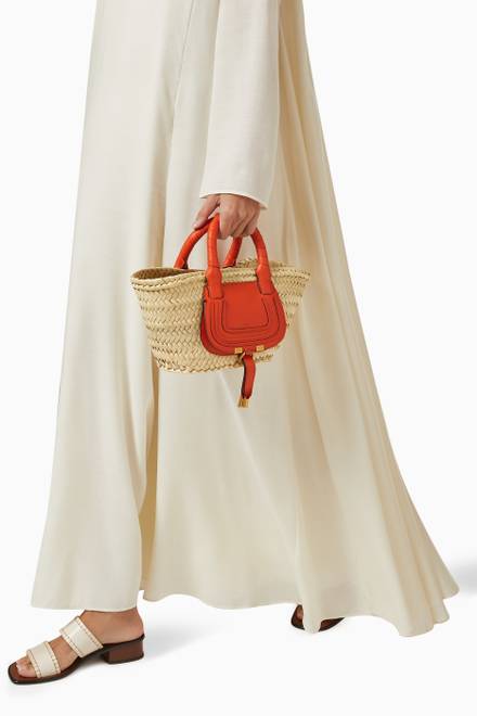 Shop Chloé Brown Small Marcie Basket Bag in Raffia & Grained Calfskin ...