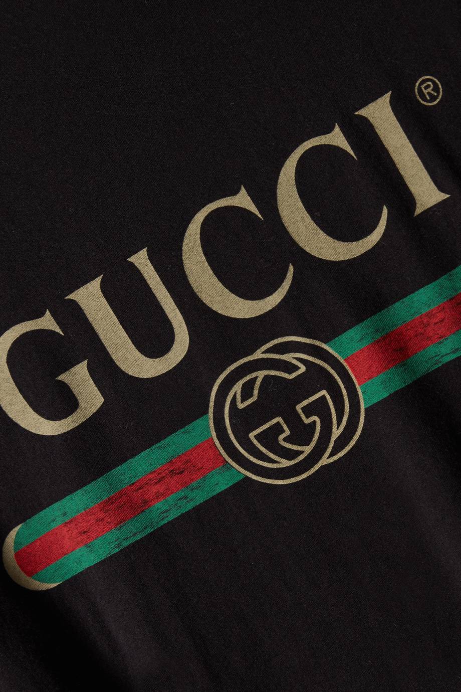 Shop Luxury Gucci Black Vintage-Effect Logo T-Shirt | Ounass KSA